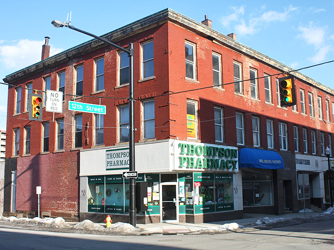 Red brick buildings line streets where history meets modern convenience in affordable retirement harmony.