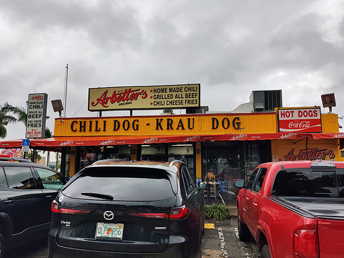 The bustling parking lot tells the whole story - when a hot dog joint draws crowds like this, magic happens.