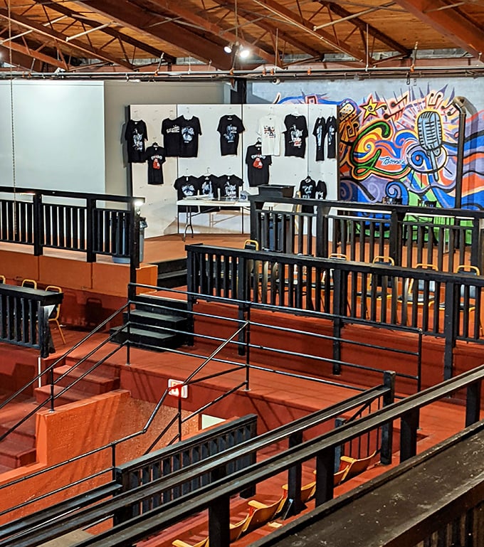 The wooden interior feels like stepping into your eccentric uncle's attic—if your uncle collected everything cool from the last century.