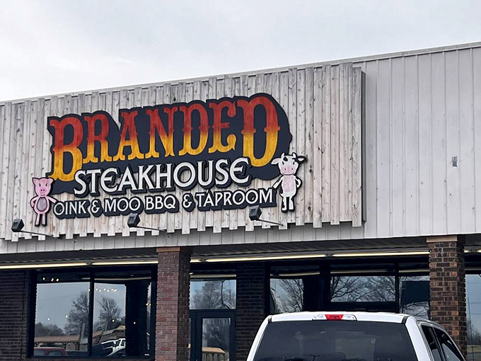 Bold signage promises big flavors - the kind of place that takes both steaks and barbecue seriously.