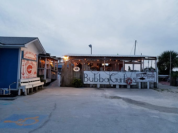 As evening falls, Bubba Gumbo's string lights twinkle like stars &ndash; guiding seafood pilgrims to their dockside feast.