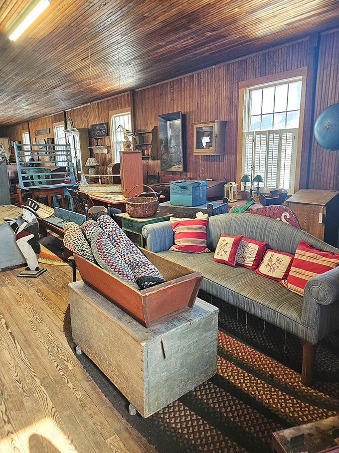 Wood paneling and vintage finds create the kind of cozy atmosphere that makes you want to stay all day.