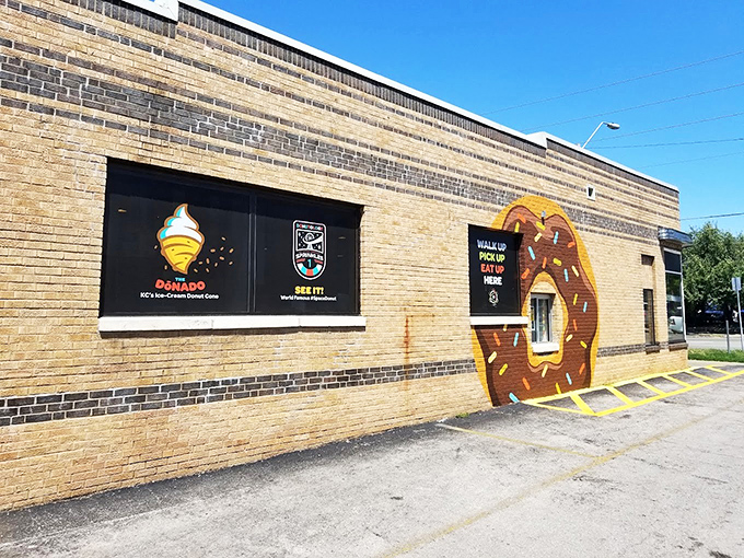 The giant donut mural at Donutology makes a statement: "Life is too short for boring walls or boring donuts."