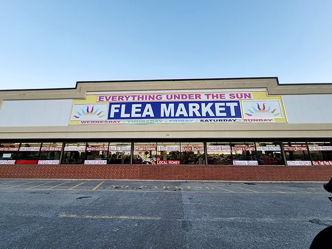 Same bright sign, different angle! The Everything Under The Sun Flea Market welcomes shoppers five days a week.