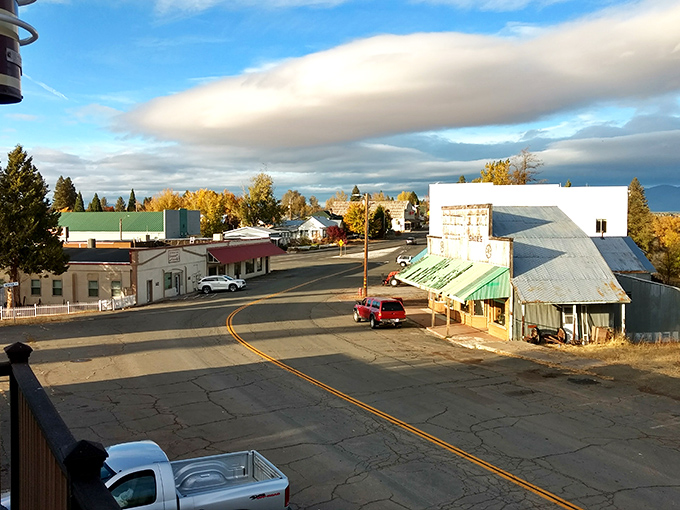 Golden hour light transforms this quiet street into something straight from a vintage postcard collection.
