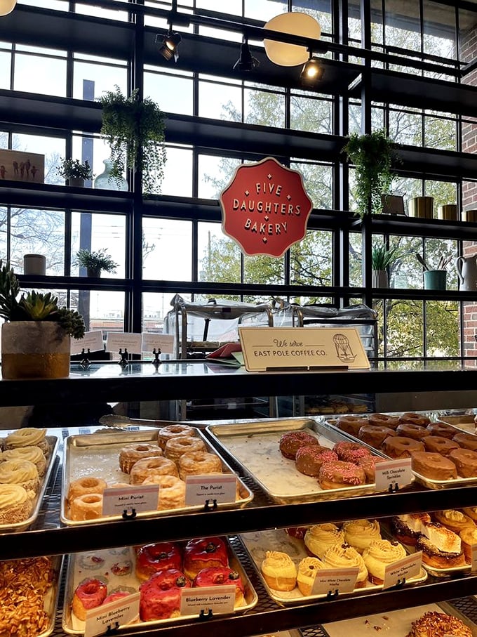 Behind the glass at Five Daughters: layers upon layers of buttery, flaky donut perfection waiting to change your morning forever.