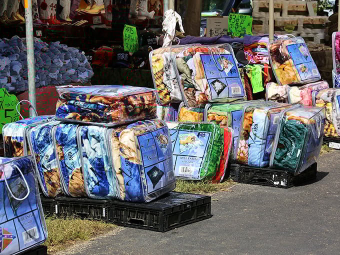 Those colorful comforter bundles stack up like presents waiting to be unwrapped by bargain hunters.