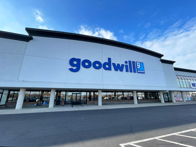 That sleek blue and white exterior welcomes shoppers into a world where one person's donation becomes another's delight.