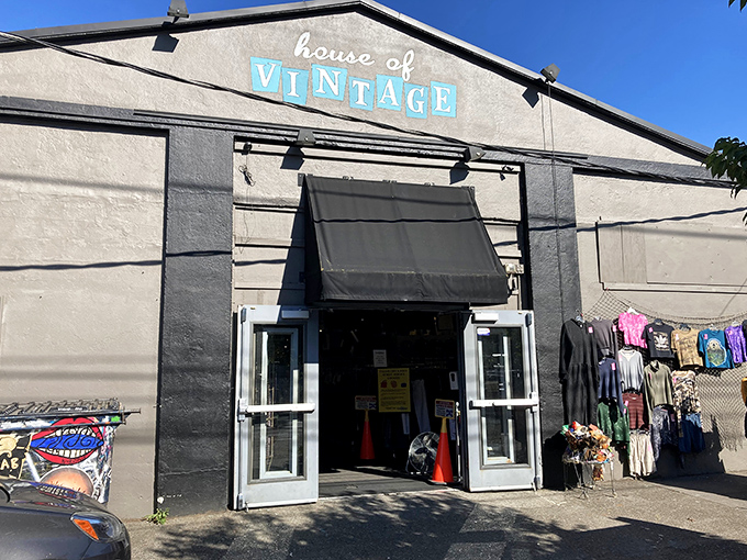 The weathered exterior tells stories of decades past, much like the carefully curated treasures housed within these walls.