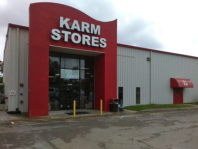 That bold red storefront doesn't whisper about deals - it shouts them from the warehouse rooftops.