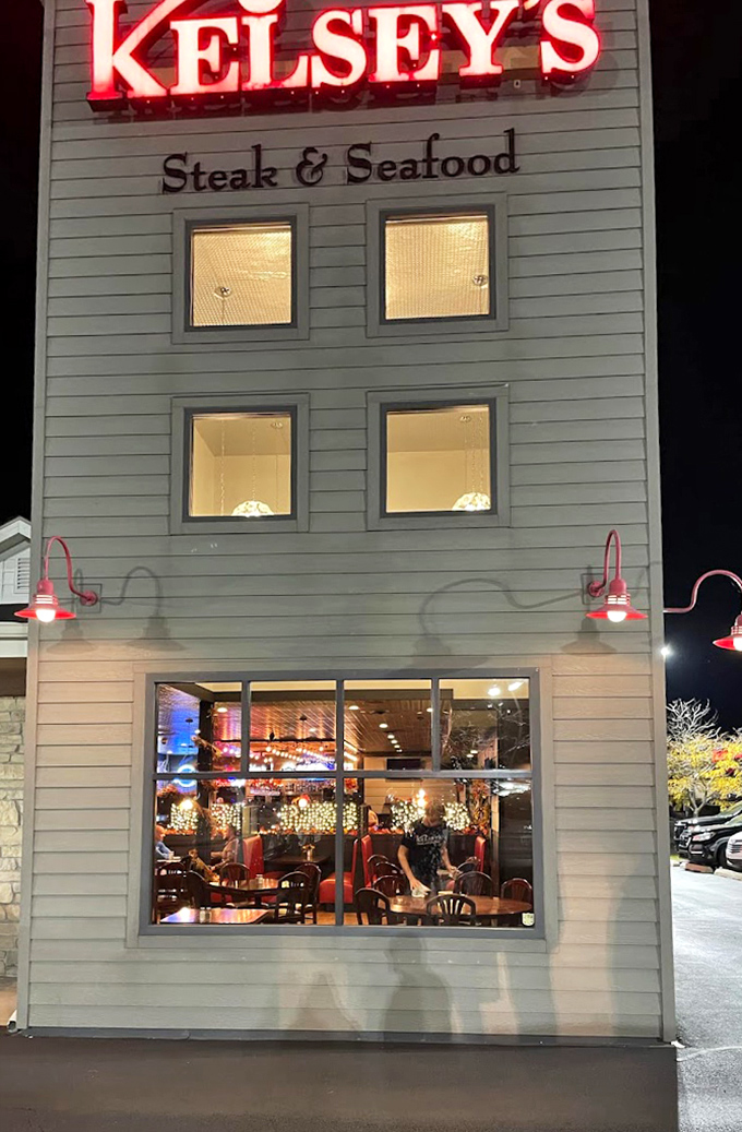 Kelsey's glowing sign promises both steak and seafood excellence &ndash; a bold claim they confidently back up nightly.