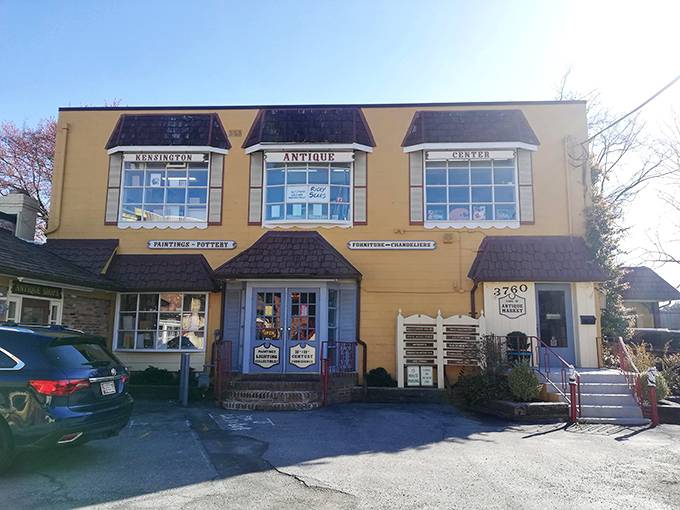 This quaint yellow building proves that the best antique adventures often come in charming packages.