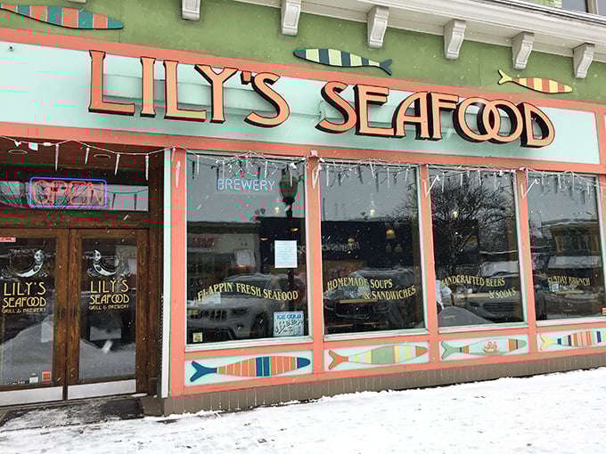 That cheerful storefront tells you everything: this is where good times and great seafood come together perfectly.
