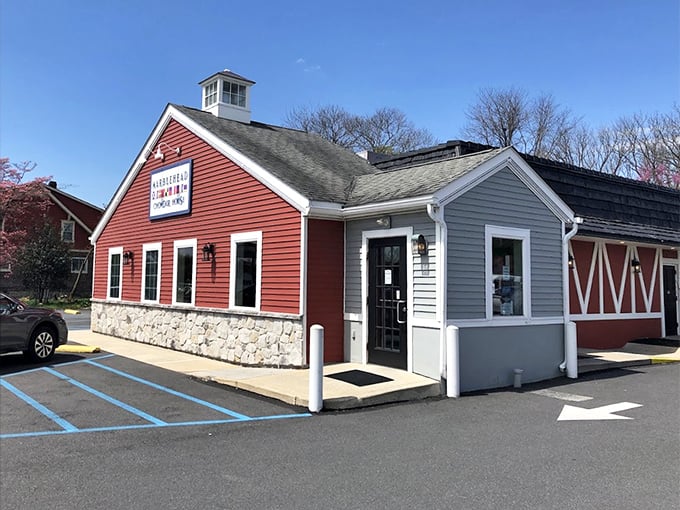 This cozy building looks like it sailed inland from Cape Cod, complete with maritime character.