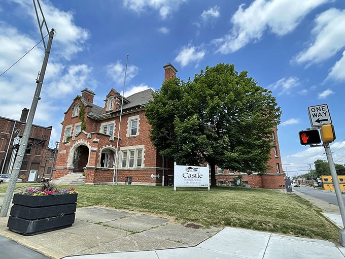 Classic small-town architecture provides the perfect backdrop for community gatherings and local pride. 
