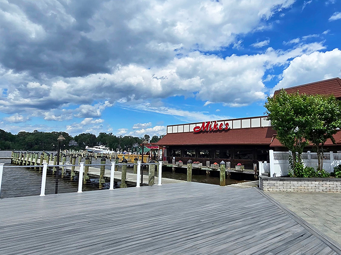 Nothing says "authentic Maryland crabhouse" quite like weathered wood, water views, and the promise of Old Bay magic.