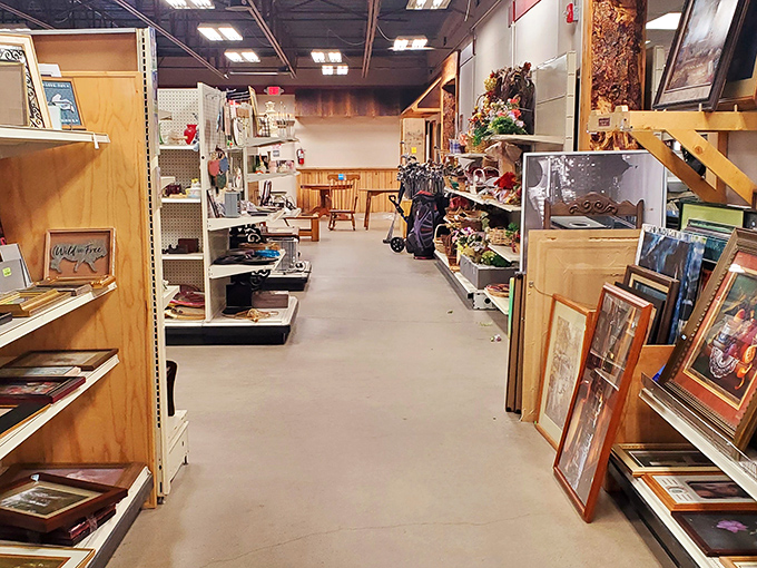 Inside New Horizons, neatly organized aisles invite exploration through a forest of potential finds.