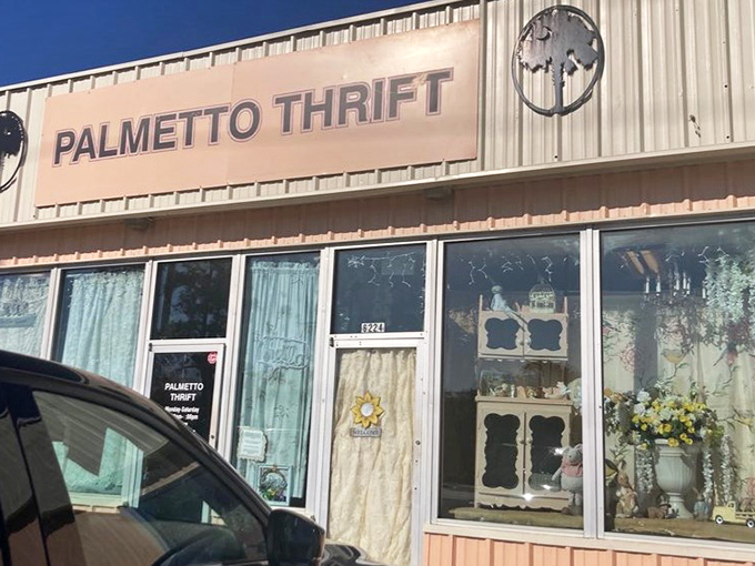 The large windows offer glimpses of treasures inside, like peeking into a well-organized friend's fascinating attic collection.