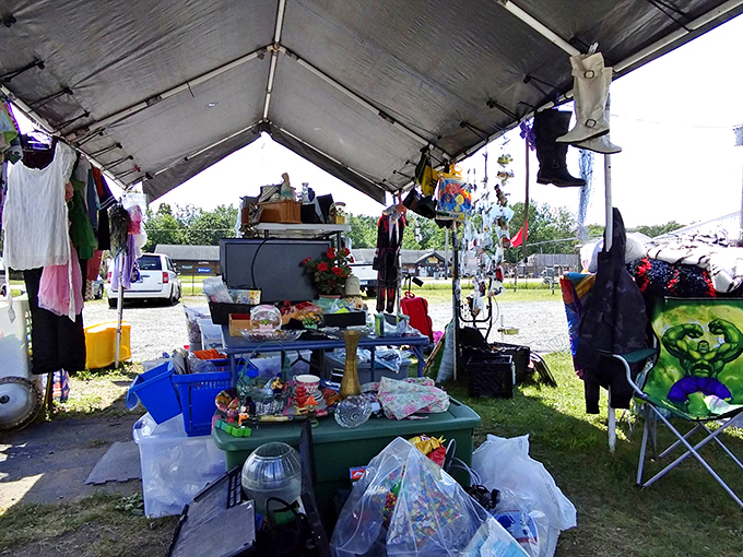 Under canvas canopies, every table tells a story of items seeking their perfect new homes.