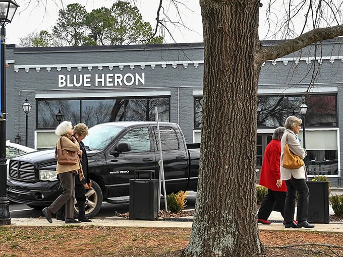 Classic buildings frame peaceful parking like pages from America's most charming photo album.