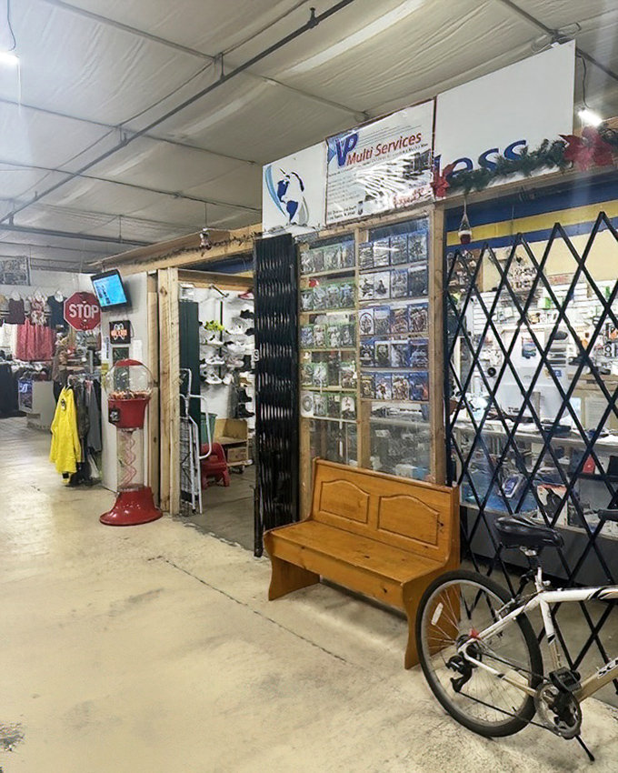 Inside Plaza International, where vintage benches and modern bargains create the perfect shopping symphony.