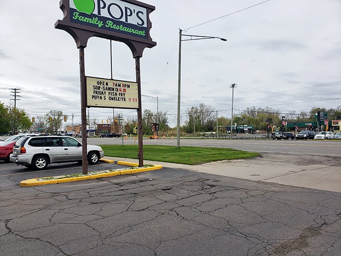 That vintage sign at Pop's promises the kind of family restaurant experience where calories don't count and coffee flows freely.