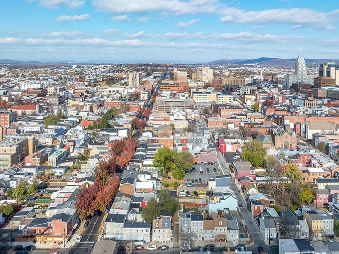 Bird's view of the streets of Reading tell stories of Pennsylvania's past while offering present-day bargains on everything from gas to groceries.