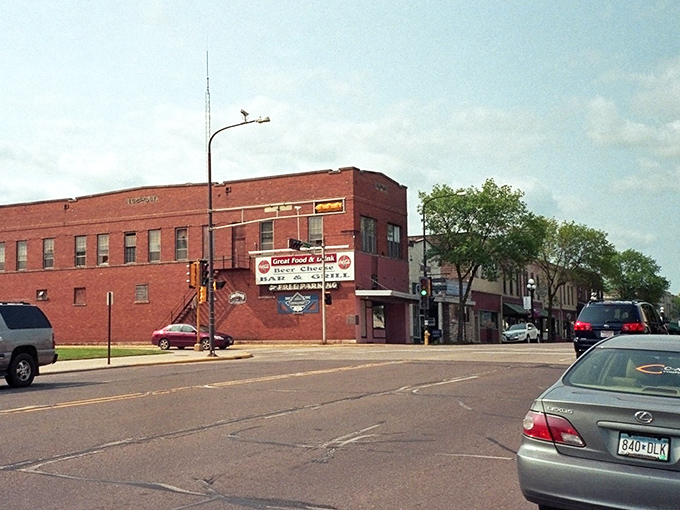 Small-town banking meets big-city architecture in this impressive limestone facade that anchors the community with quiet strength.
