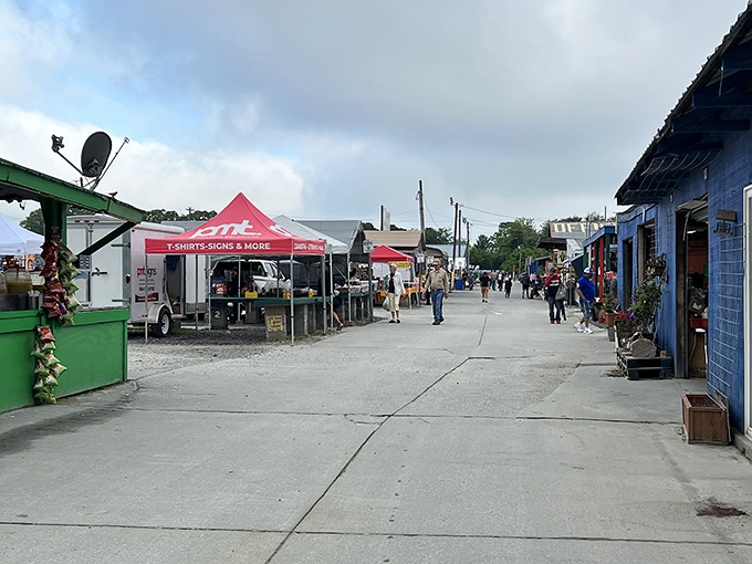 Those outdoor vendor stalls create a street fair atmosphere where every tent holds surprises.