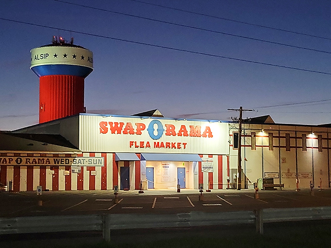 Evening lights transform this flea market into something magical, where tomorrow's adventures begin with today's closing time.