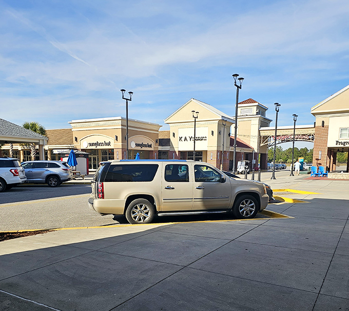 Clean lines, covered walkways, and clearance racks – the holy trinity of outlet shopping perfection.