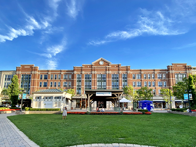 Green space for resting between retail victories - because even champion shoppers need bench breaks. 