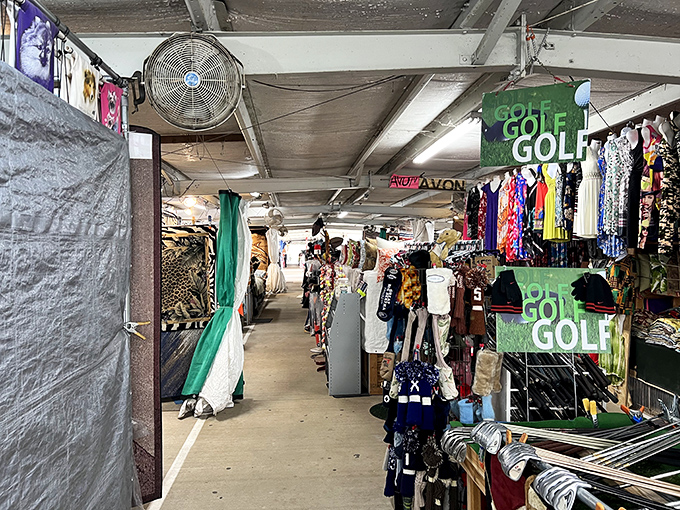 Indoor comfort meets outdoor variety in these spacious aisles filled with golfing gear and more.