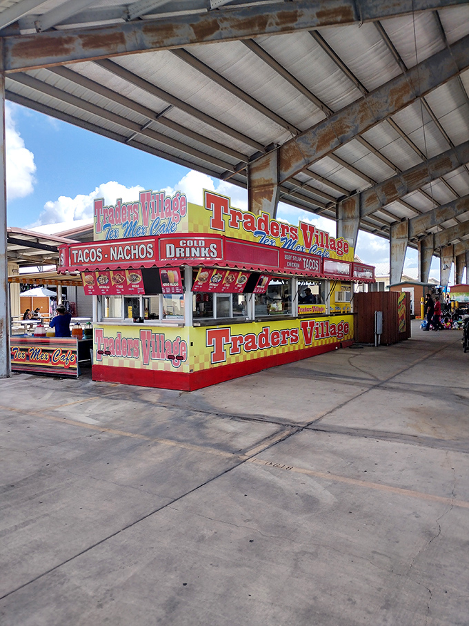 Tacos, nachos, and cold drinks - the fuel that powers serious shoppers through miles of merchandise at Traders Village.