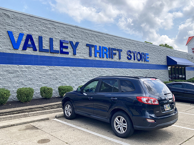 Valley Thrift's distinctive signage stands proud against Ohio skies, beckoning bargain seekers inside.