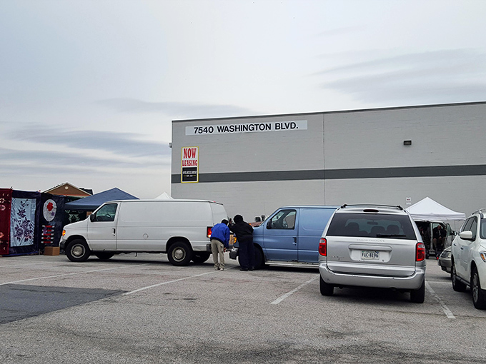 Gray skies can't dampen the spirits of dedicated treasure hunters armed with shopping bags and determination.