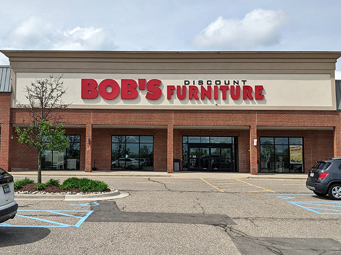 Those dormer windows and blue accents create a shopping village atmosphere that's pure eye candy.