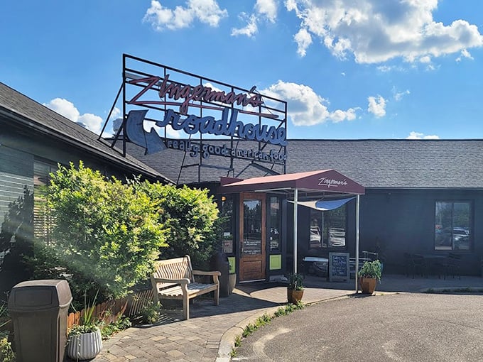 This roadhouse exterior hints at the magic happening inside, where fried chicken reaches artistic heights.