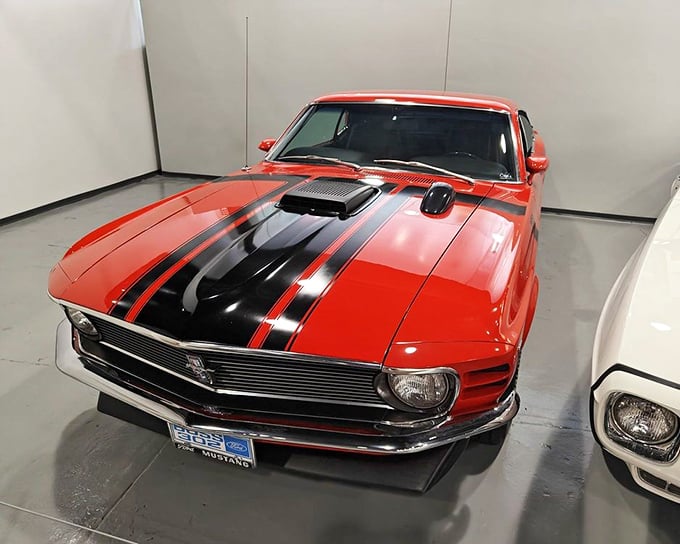 The Boss 302 Mustang&mdash;Ford's answer to "how fast is too fast?"&mdash;sits proudly with its aggressive hood scoop and racing stripes demanding your respect.
