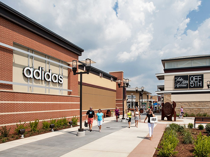 The triumvirate of retail therapy: Adidas, Saks OFF 5TH, and perfectly spaced walkways. Shopping here is practically an Olympic sport.