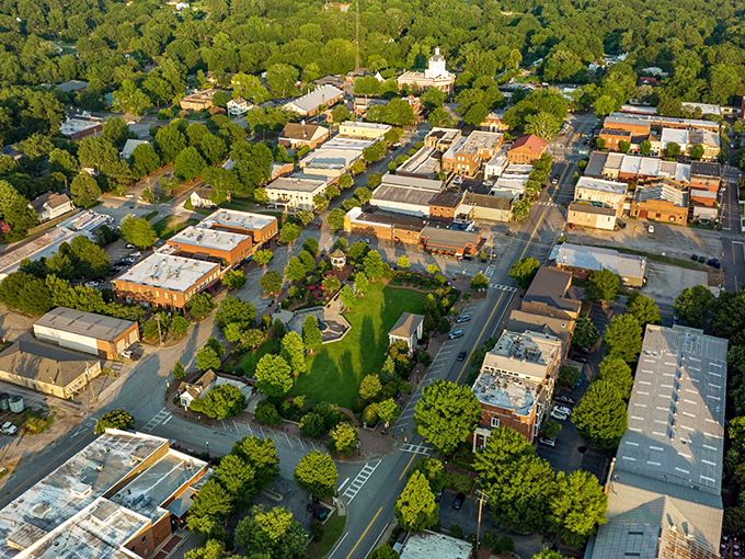 From above, Madison reveals its perfect town planning&mdash;a verdant town square surrounded by historic buildings, like a Norman Rockwell painting viewed from a drone.