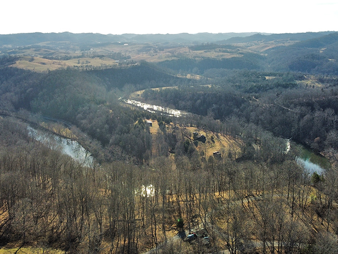 Bird's eye candy! This aerial view showcases the Clinch's graceful curves&mdash;like nature's signature written in flowing blue ink across the landscape.