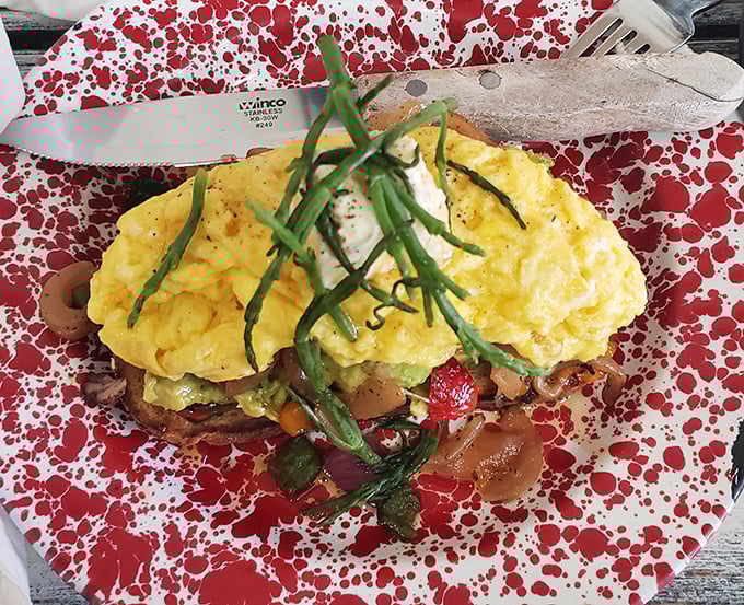 This isn't just an omelet&mdash;it's edible sunshine with a supporting cast of avocado and tomato on a plate that's having more fun than you are.