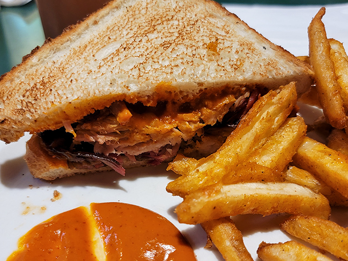 Texas toast transforms an already magnificent sandwich into something transcendent. The crunch-to-tender ratio is pure culinary genius.