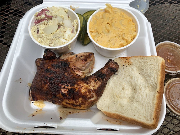 This chicken didn't just meet smoke&mdash;they had a long, meaningful relationship. The mac and cheese is their love child.