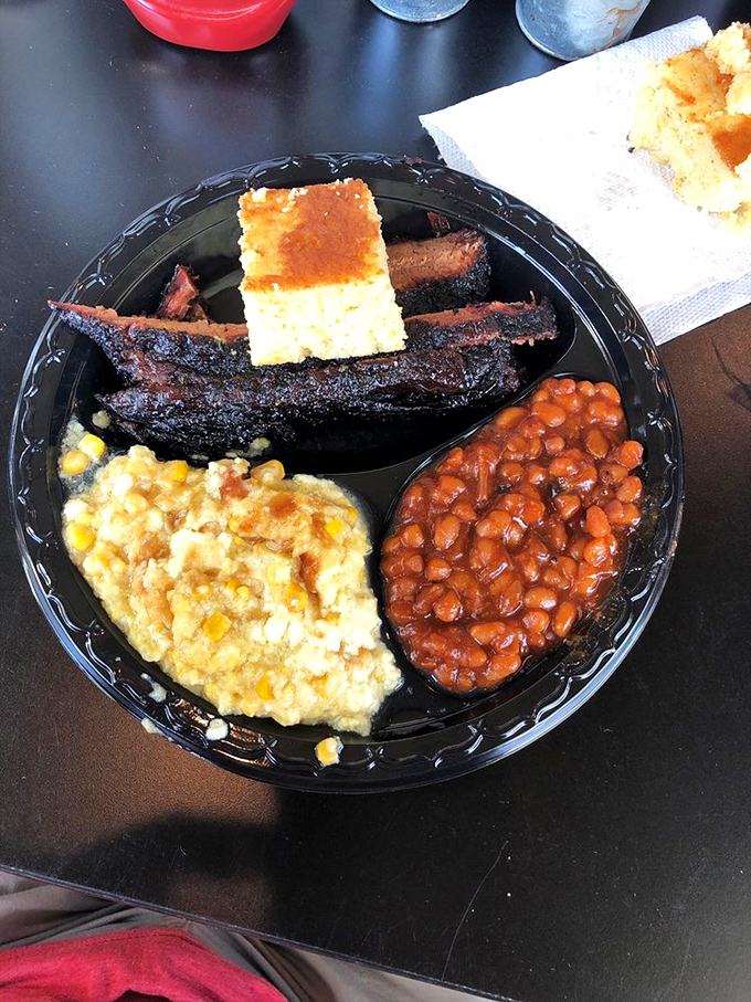 Ribs, cornbread, beans, and corn casserole&mdash;a barbecue quartet that performs in perfect harmony. The dark bark on those ribs is nature's candy.
