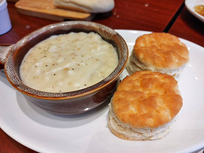 Biscuits and gravy&mdash;the cornerstone of any respectable diner breakfast. This ceramic bowl of comfort could cure whatever ails you, no prescription needed.