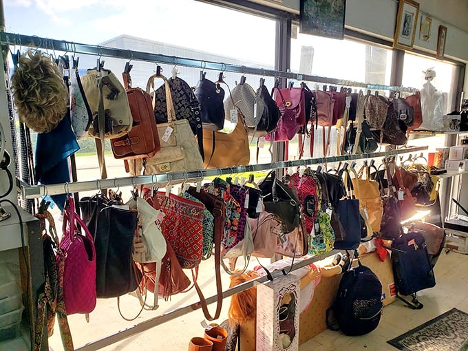 The handbag section: where designer dreams meet budget realities. That vintage clutch might have attended more interesting parties than you have.