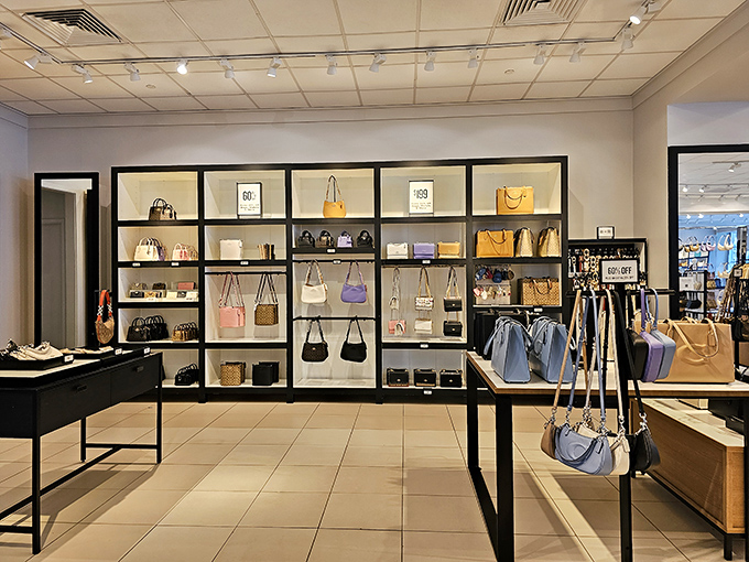 Handbag nirvana! This meticulously arranged display of designer purses proves that good taste and good deals aren't mutually exclusive.