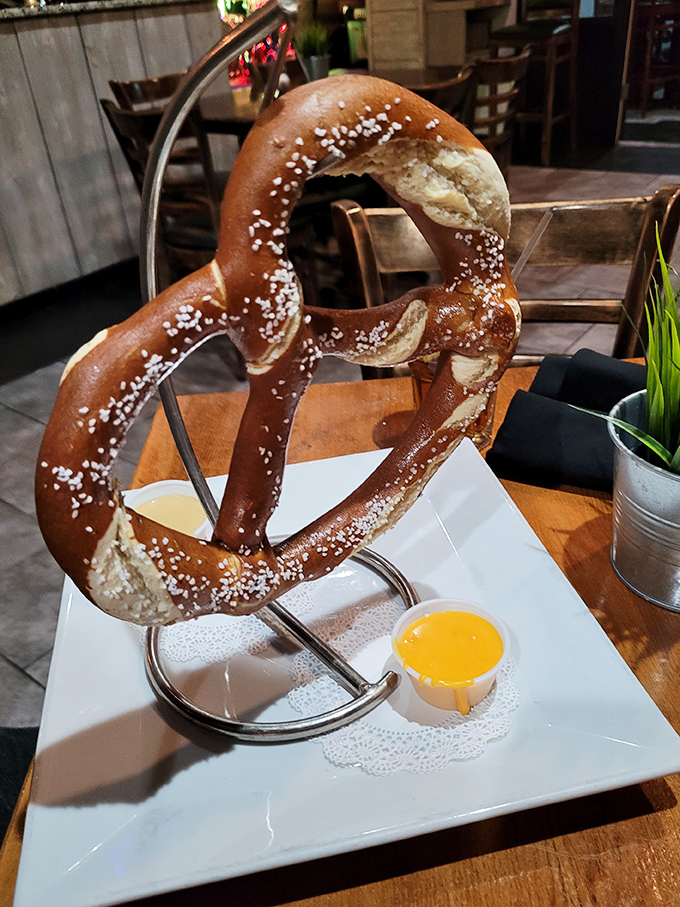 The Bavarian pretzel arrives like edible architecture&mdash;a twisted monument to the simple joy of dough, salt, and whatever that heavenly dipping sauce might be.